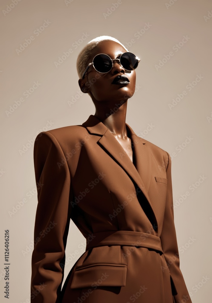 Elegant fashion portrait highlighting bold style and pantone warm tones ...