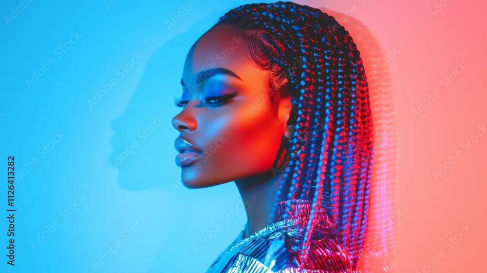 PFP, digital Avatar woman with blue braids wearing metallic top on a ...