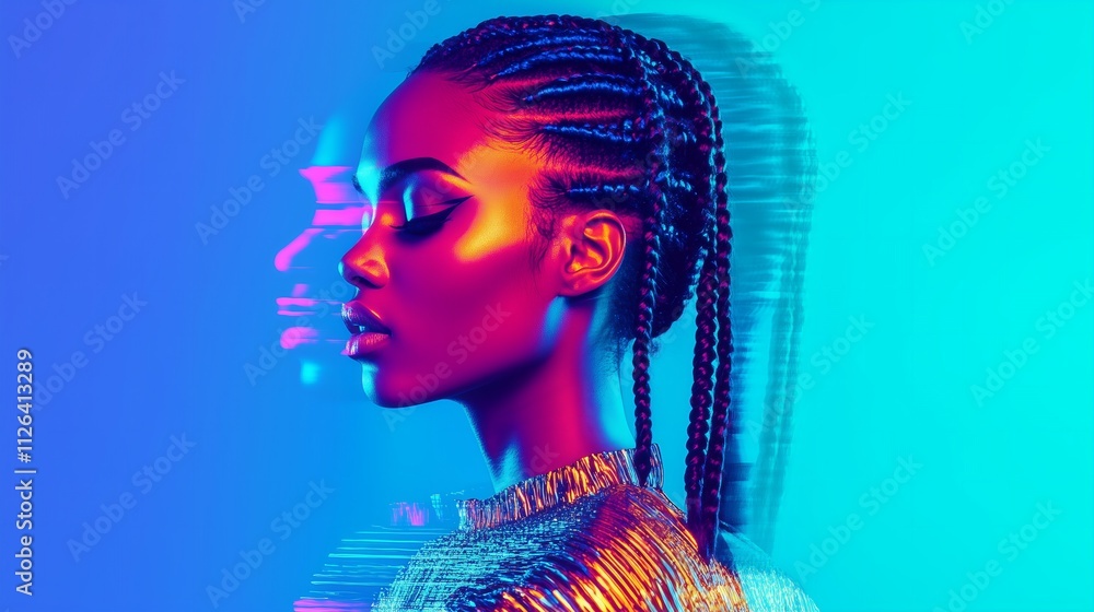 PFP, digital Avatar woman with blue braids wearing metallic top on a ...