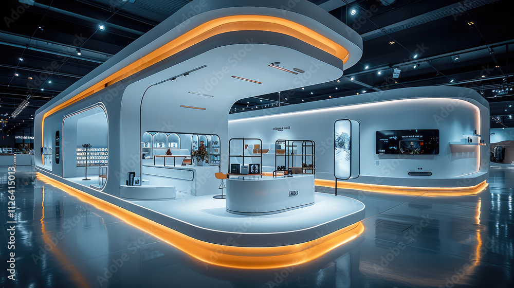 Foto de Stock A sleek, futuristic stand design. The spatial design ...