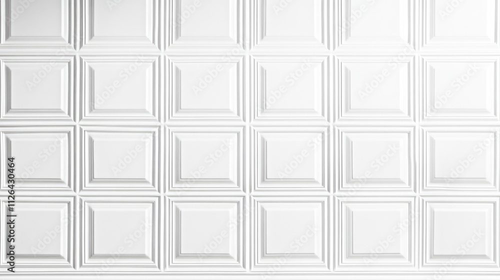 Textured white ceiling tile background featuring a grid of raised ...