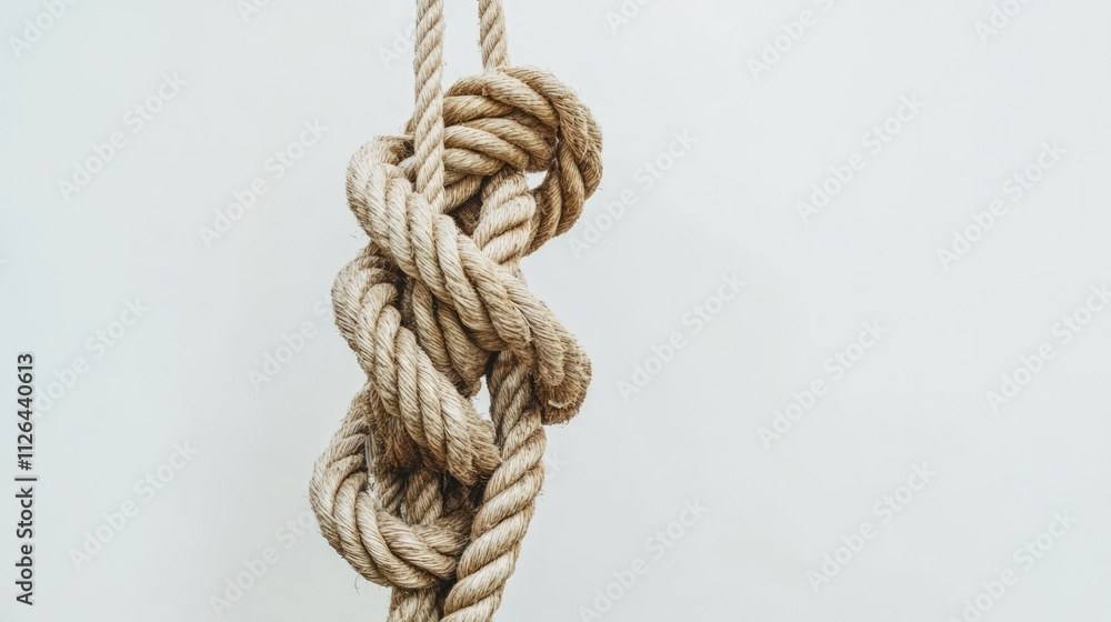 Rope knotted and hanging against a clean white background showcasing ...