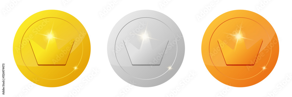 set of gaming coins design element. Gold, silver, bronze ranking medal ...