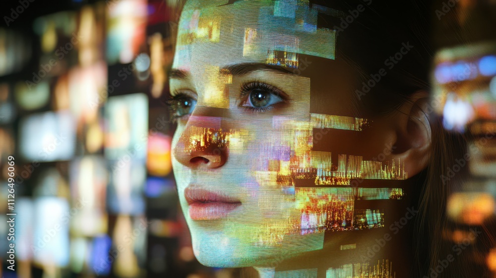 AI-powered image recognition technology, illustrating the creation of deep fake images and the ...