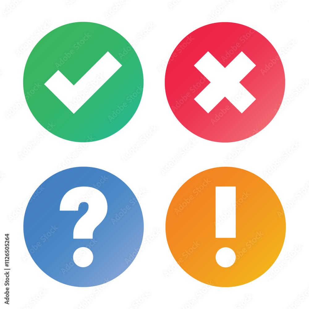 Set of Check Mark, Cross Shape, Question Mark and Exclamation Point Symbols Stock Vector | Adobe ...