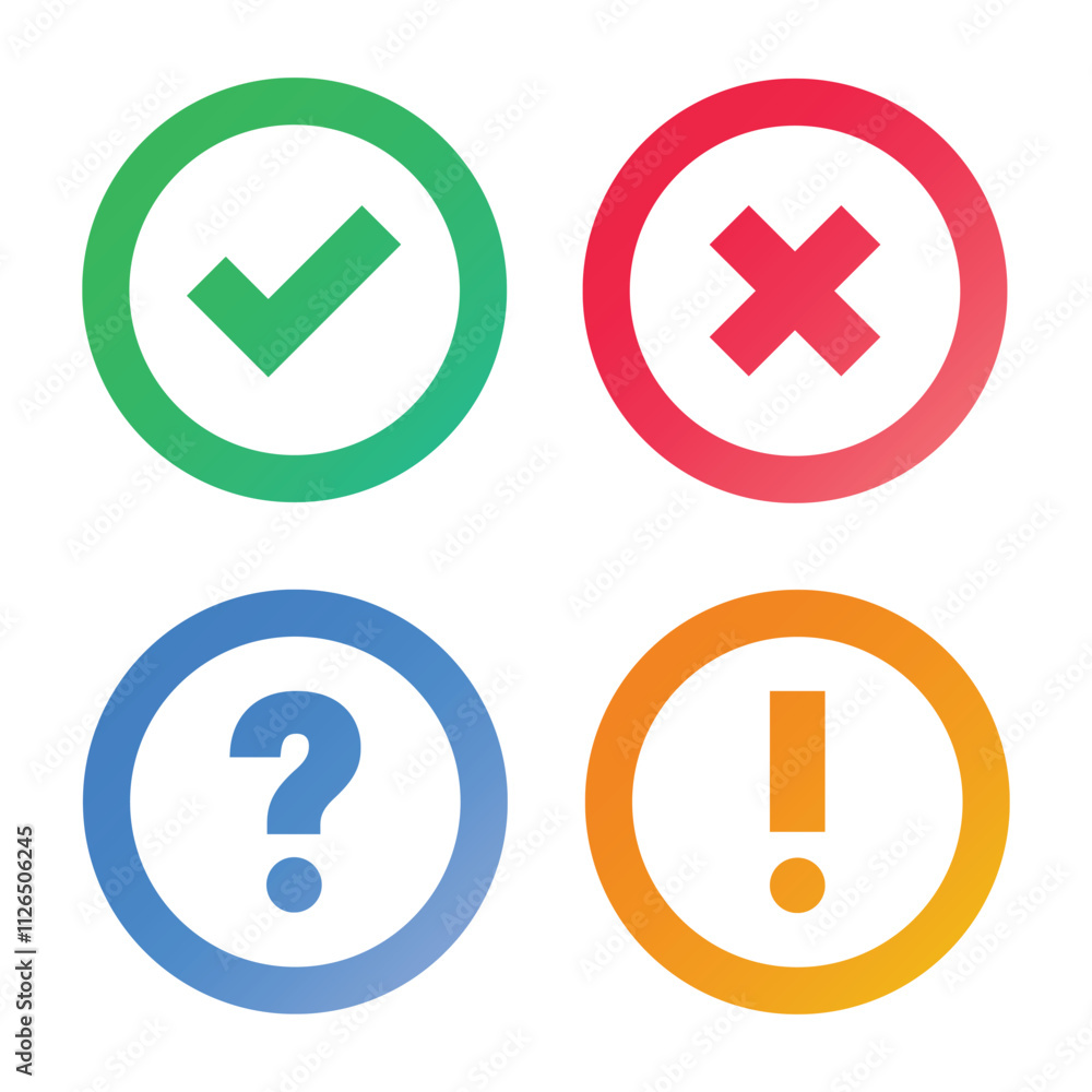 Set of Check Mark, Cross Shape, Question Mark and Exclamation Point ...