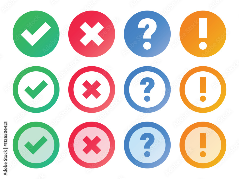 Set of Check Mark, Cross Shape, Question Mark and Exclamation Point Symbols Stock Vector | Adobe ...