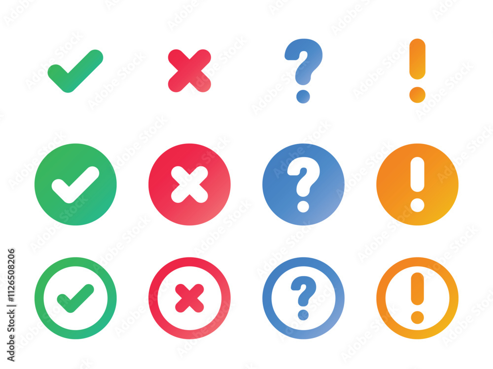 Set of Check Mark, Cross Shape, Question Mark and Exclamation Point Symbols Stock Vector | Adobe ...