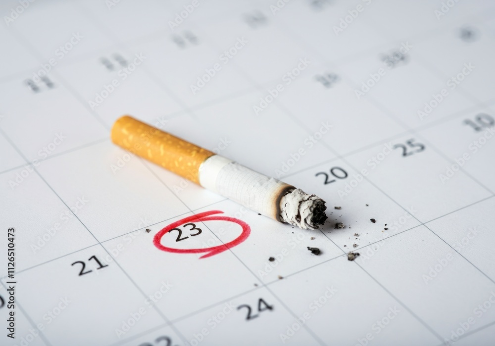 Stop smoking concept with broken cigarette on a calendar for quitting ...