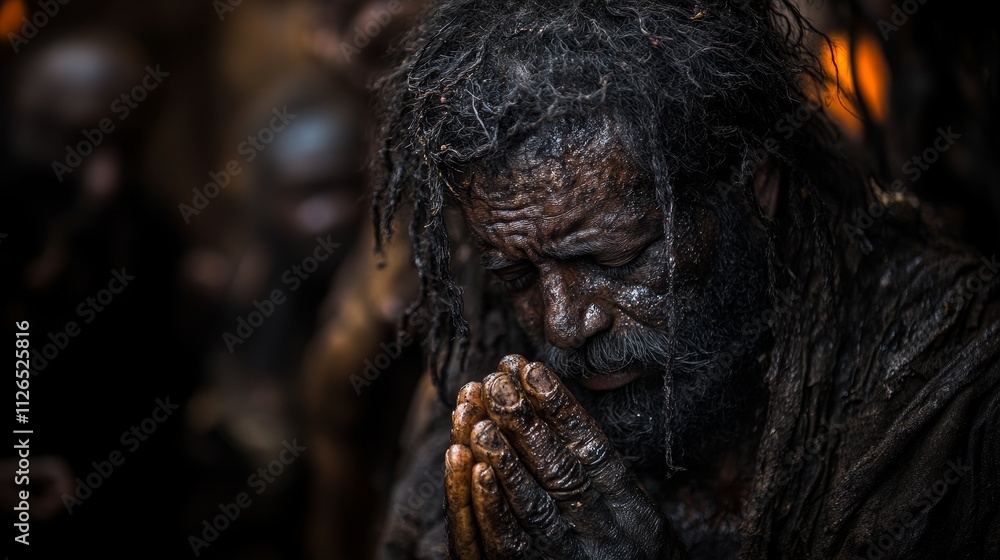 Shaman praying with tribal members, emphasizing cultural traditions ...