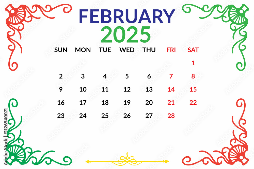 Calendar February 2025 planner corporate template design set. Week ...