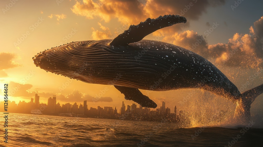 humpback jumping out deep profile posing golden hour closeup non human ...