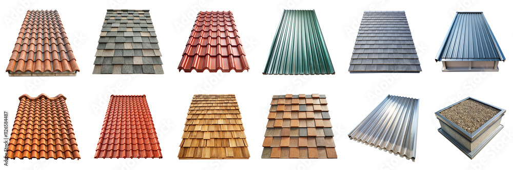 Various roof types isolated on transparent background. Includes ...