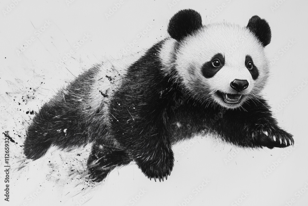Giant panda Detailed Naturalistiс Illustration in Black and White. Bear ...