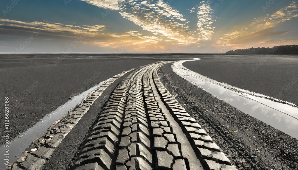 Black Tire Track on Road Isolated Wheel Trace Icon - A Detailed ...