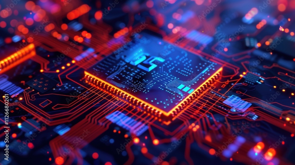 A macro shot of a 5G network chip showcasing the intricate technology ...