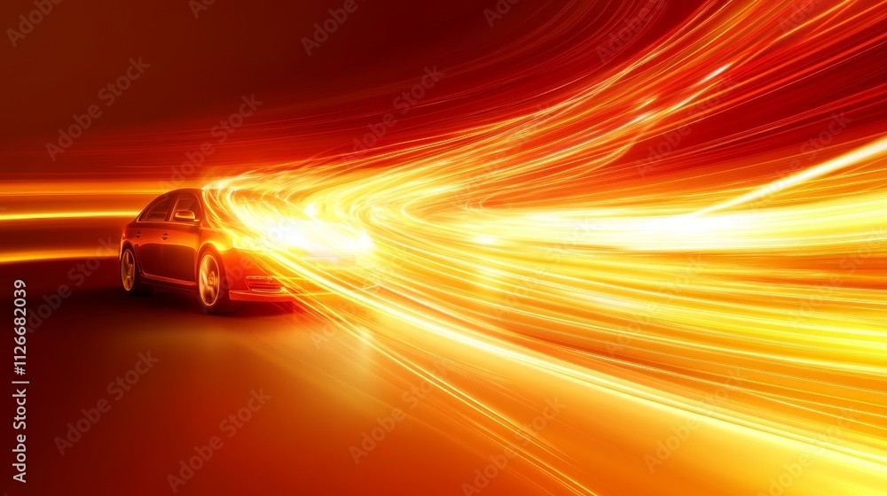 Dynamic light motion background with car silhouette in vector style ...
