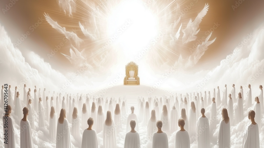 throne in heaven with angels and people in white depicting second ...