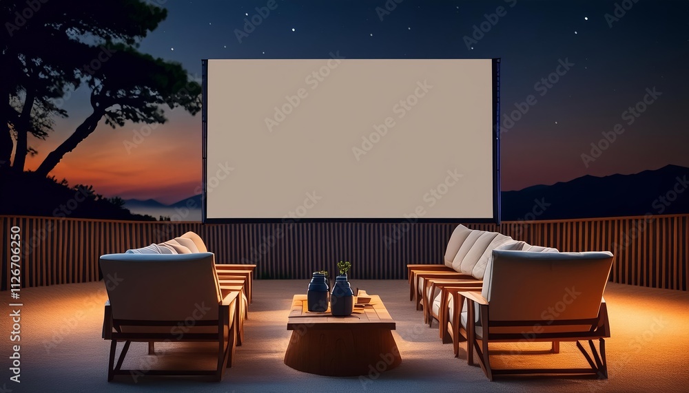 Cozy Outdoor Movie Night Setup with Large Projector Screen, Comfortable ...