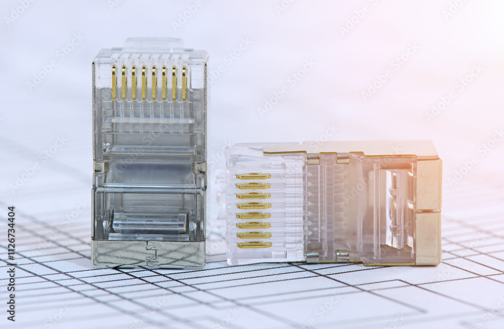 Rj45 connector for connecting a twisted pair cable. Data transmission ...