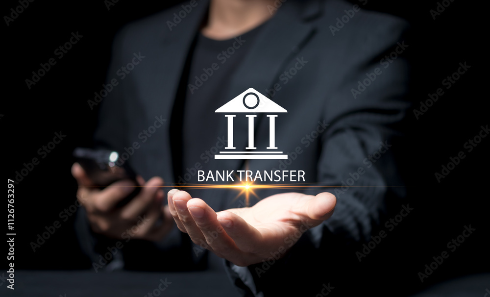 Bank transfer concept. Currency exchange, Online banking and interbank ...