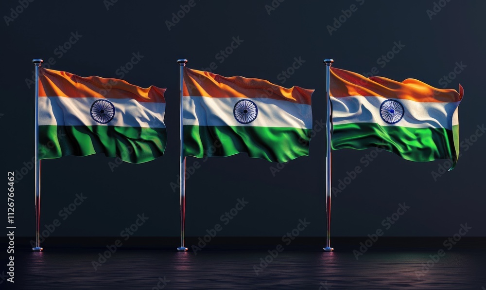 3 Indian flags, three different sizes of indian flag with the tricolor ...