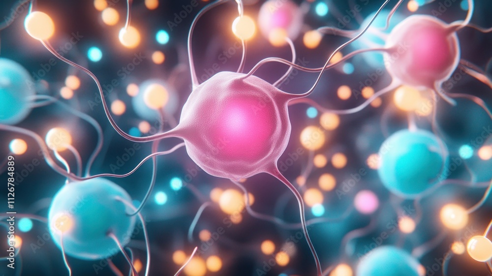 Стоковая иллюстрация «Artistic Visualization Illuminated Neurons During ...