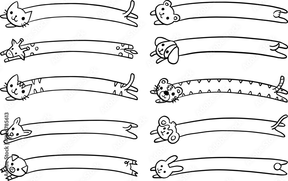 เวกเตอร์ Stock Animal-themed decorative borders, doodle style ...