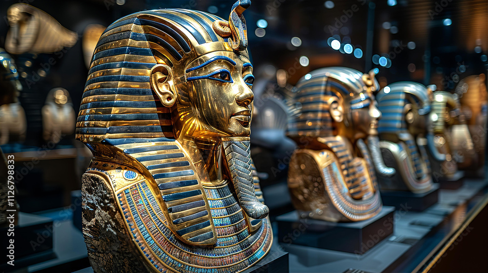 Face musk of pharaoh mummy exhibited in museum, Egyptian art of 16th ...