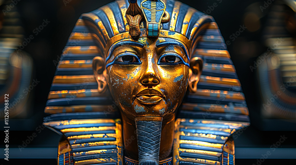 Face musk of pharaoh mummy exhibited in museum, Egyptian art of 16th ...