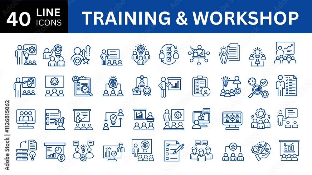 Training and Workshop line icon set. Stock Illustration | Adobe Stock