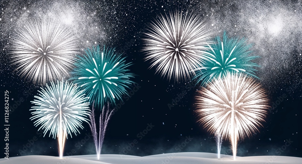 Using white and teal firework bursts to mimic the effect of snowfall ...