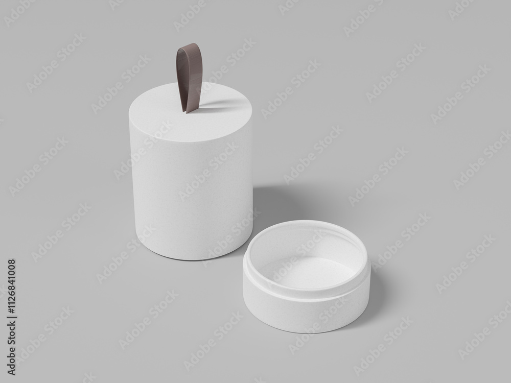 cylindrical shape gift box with ribbon holder mockup, open lid luxury ...