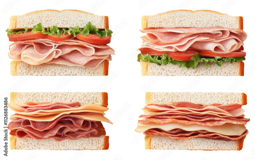 Four different types of sandwiches with various meats and vegetables ...