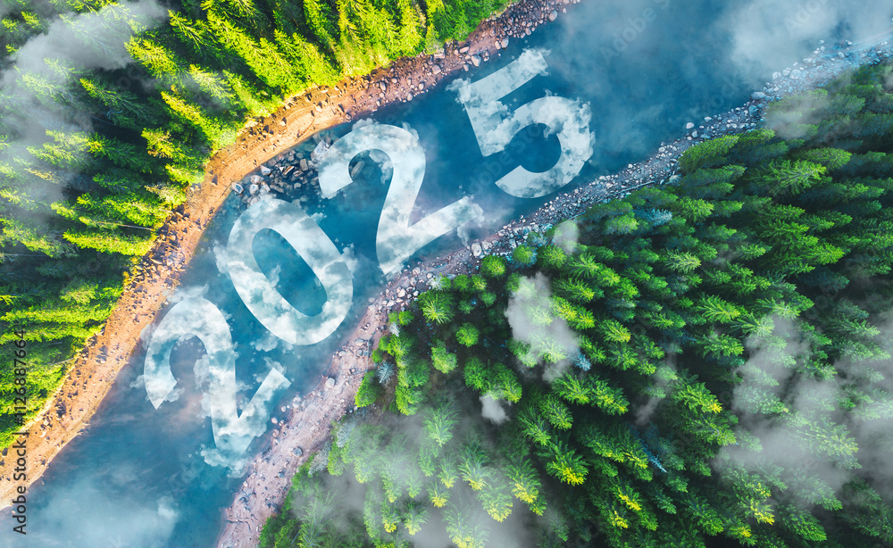 Foto New year 2025 of nature landscape of mountain river and forest ...