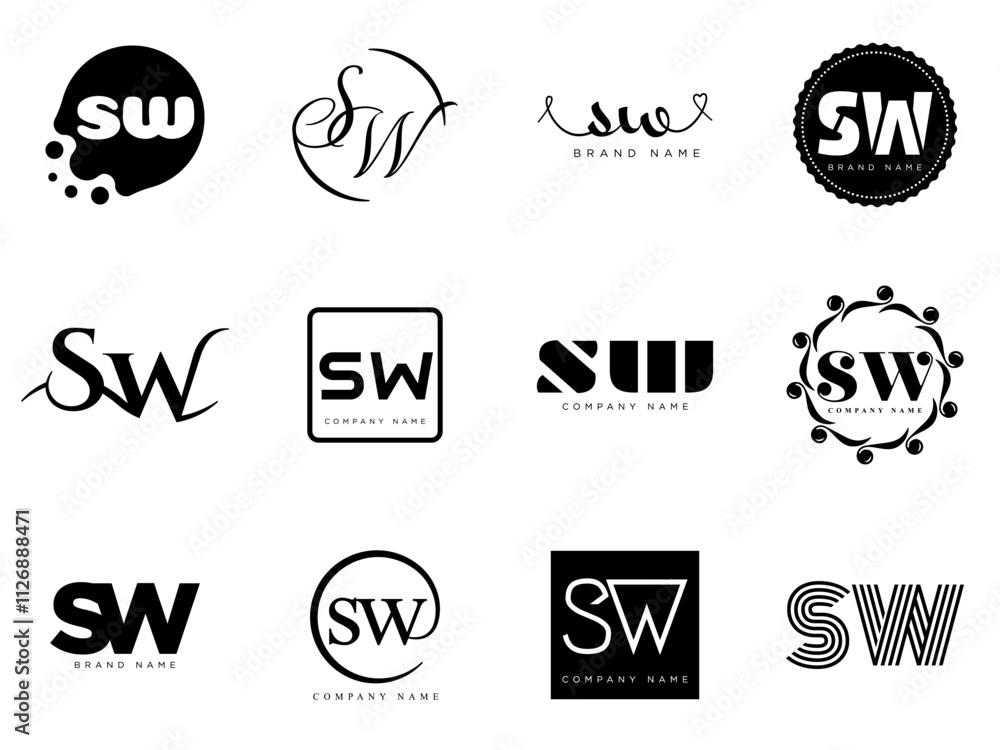 SW logo company template. Letter s and w logotype. Set different ...