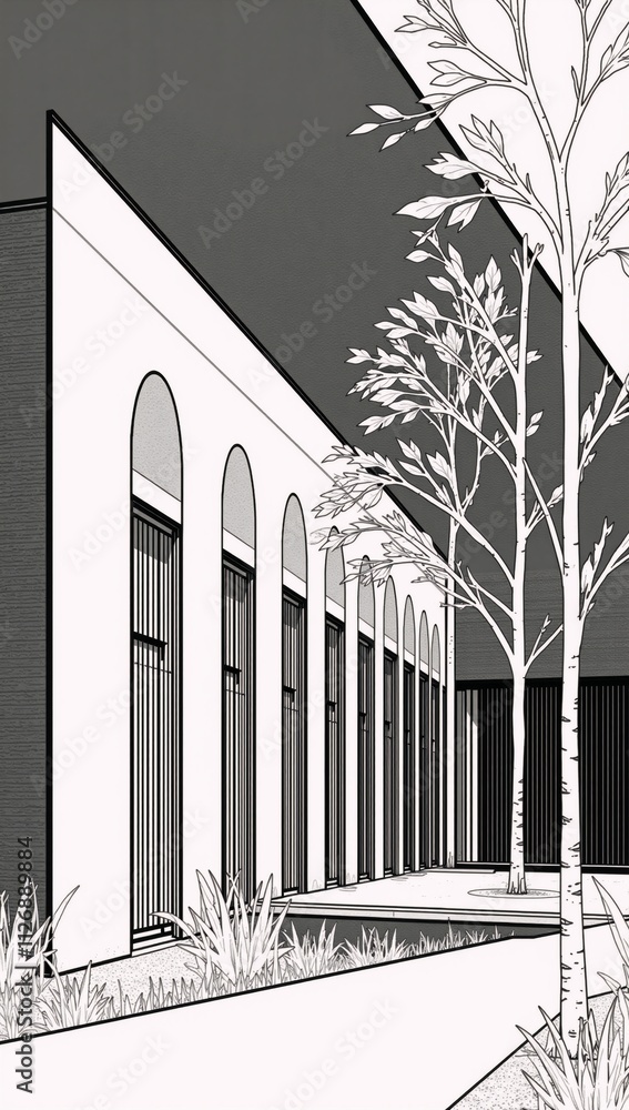 Vector Illustration Minimal Line Art of Cad Tree Line Drawing for ...