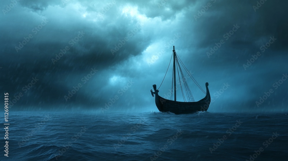 Lone Ship in a Tempestuous Sea - A solitary vessel braves a raging ...