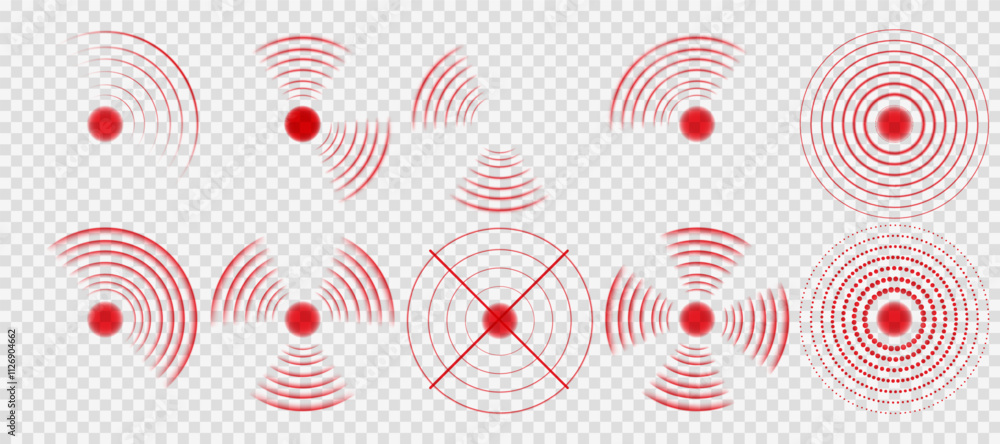Red Sonar Wave Signal: Digital Sound Wave and Circular Pulsation ...