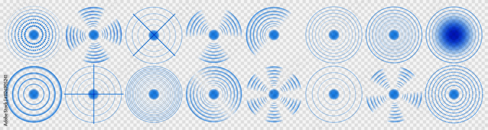 Sonar Wave Signal: Blue Digital Sound Wave with Transparent Background ...