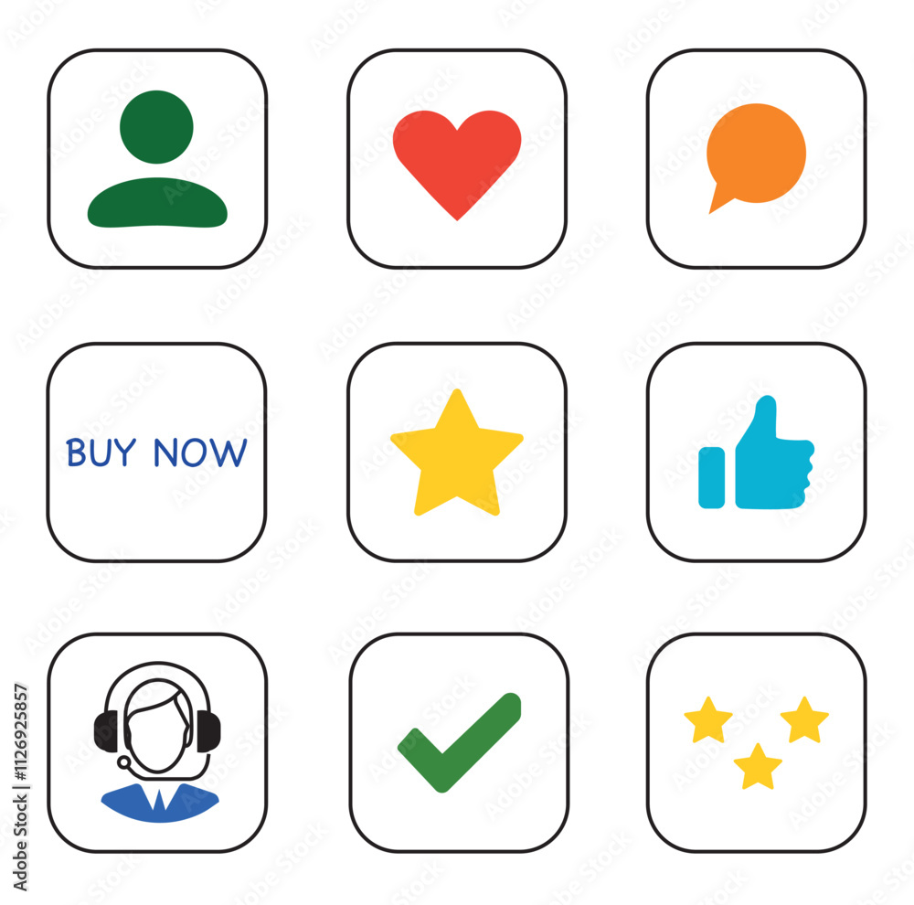 Vector icon set featuring social network symbols in a simple, colorful ...