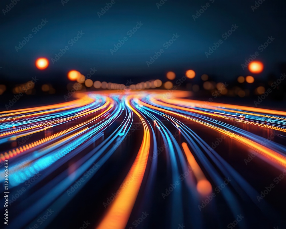 Fiber optic highway visualized as glowing lines connecting cities ...