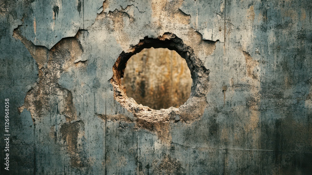 Circular Opening Through Weathered Concrete Wall Revealing Hidden ...