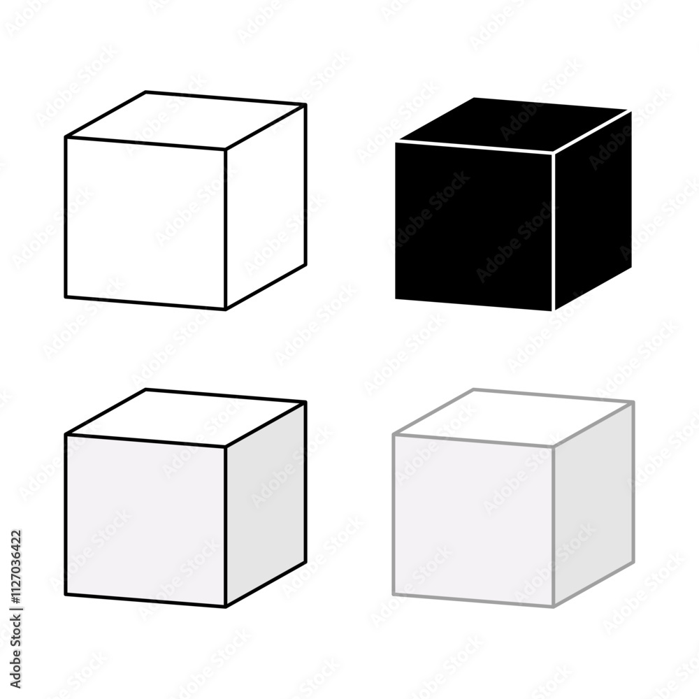 Blank 3d Cube Dice Clipart, Geometric Forms and Shapes with Outline ...