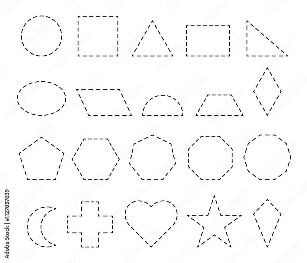 Dashed Trace Line 2d Geometric Shapes Outline Stamp Clipart ...