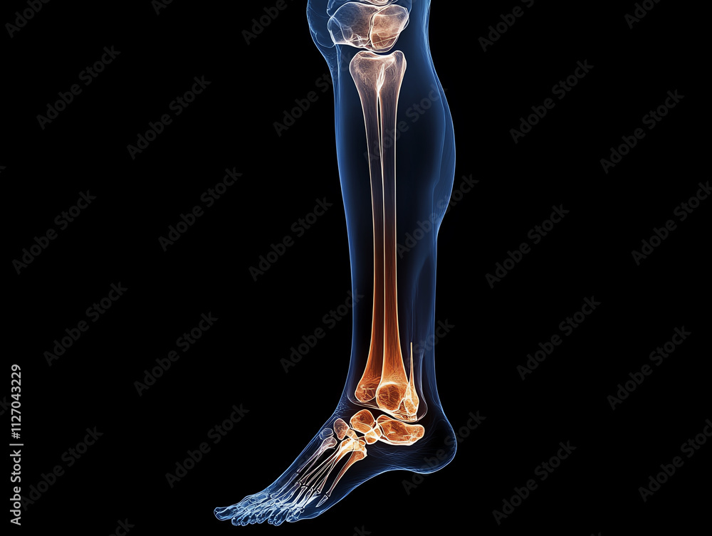 X ray imaging of leg showing highlighted fractures in bones ...