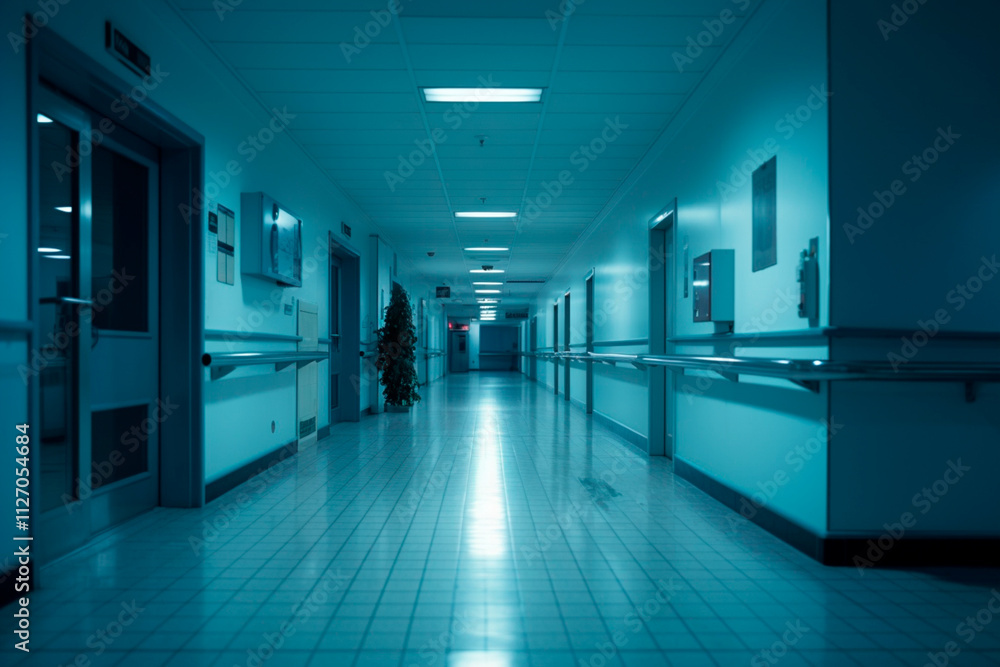 Dimly lit hospital corridor at night showing the distinction between ...