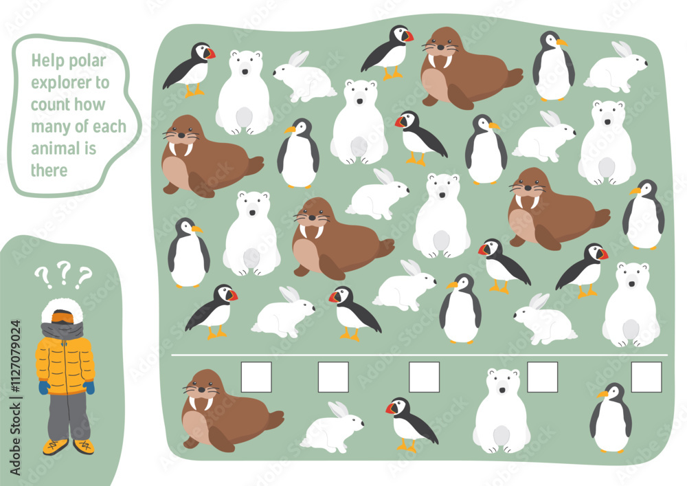 Math game for children with cute cartoon polar animals, Logical ...