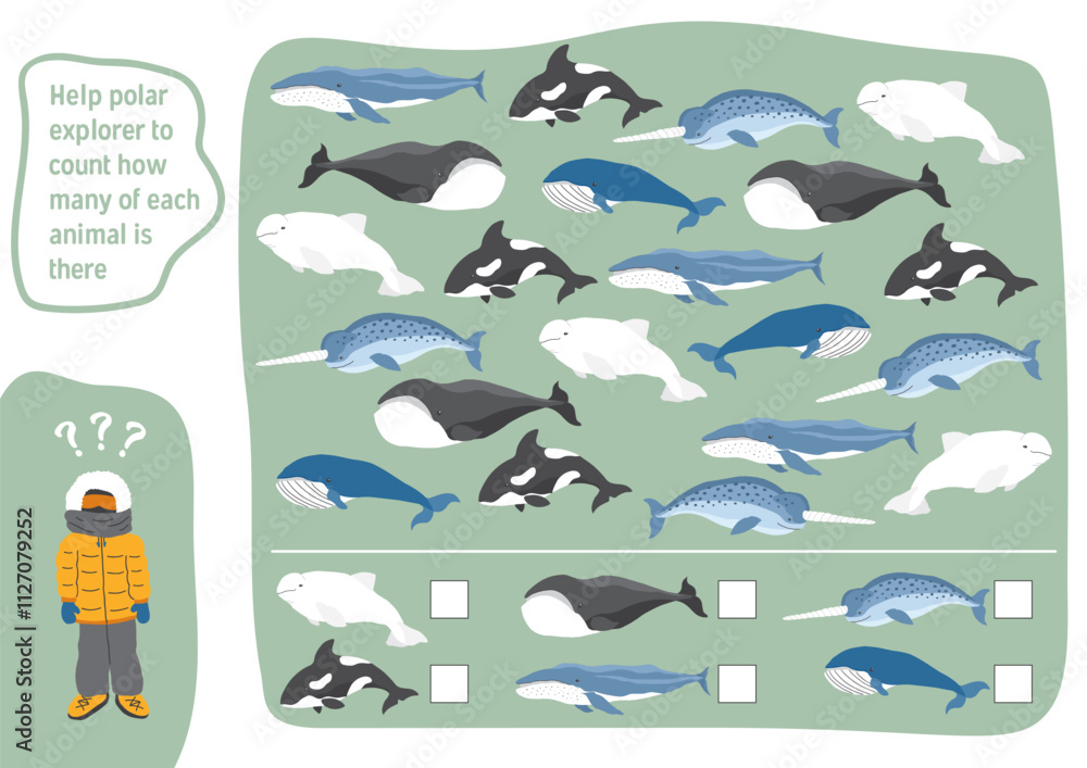 Math game for children with cute cartoon polar sea animals, Logical ...