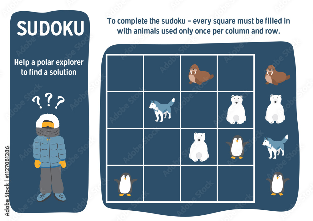 Vector de Stock Sudoku game for kids with cute cartoon arctic polar ...